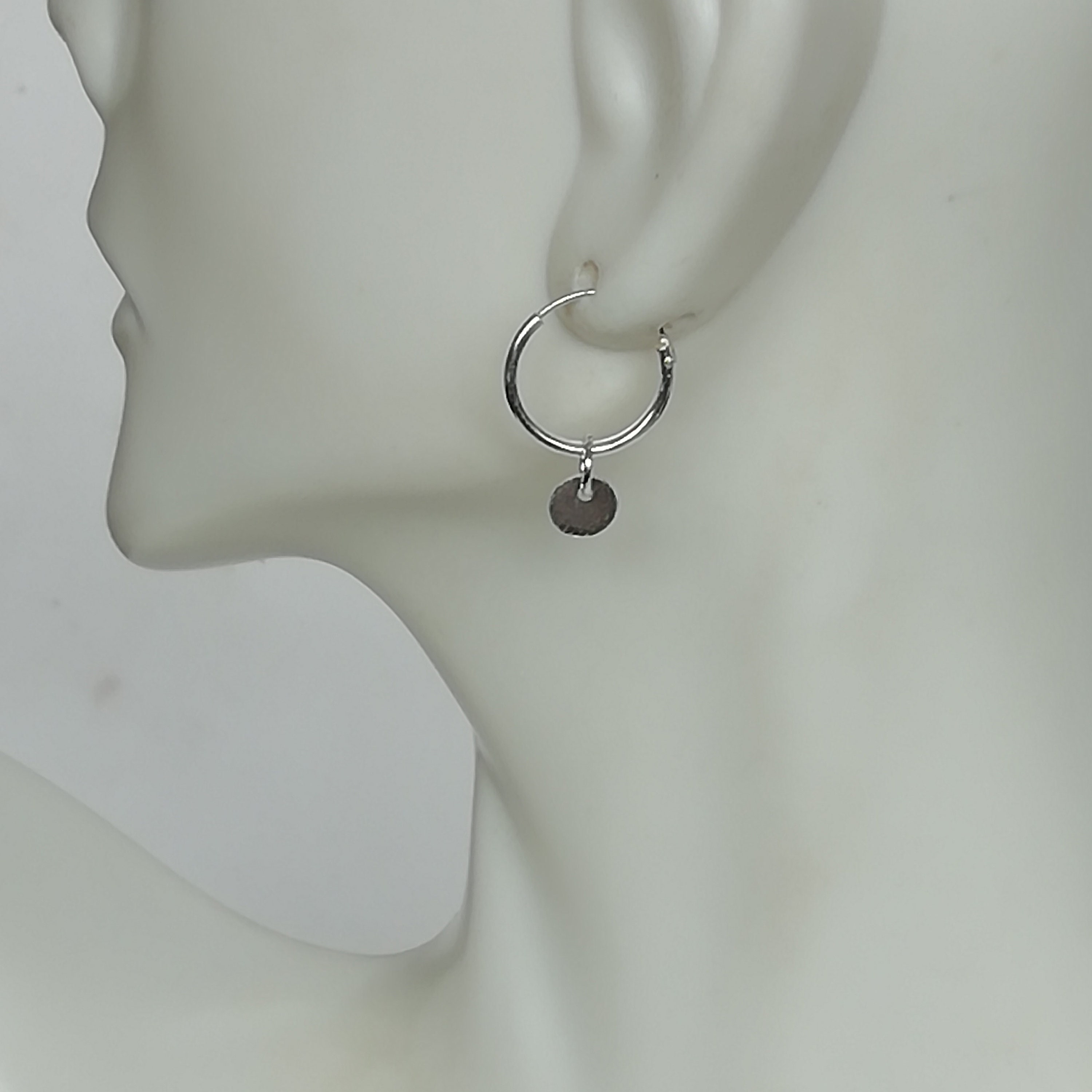 Round Disc Charm Hoop - Sterling Silver Hoops - Minimalist Hoops - 12mm ...