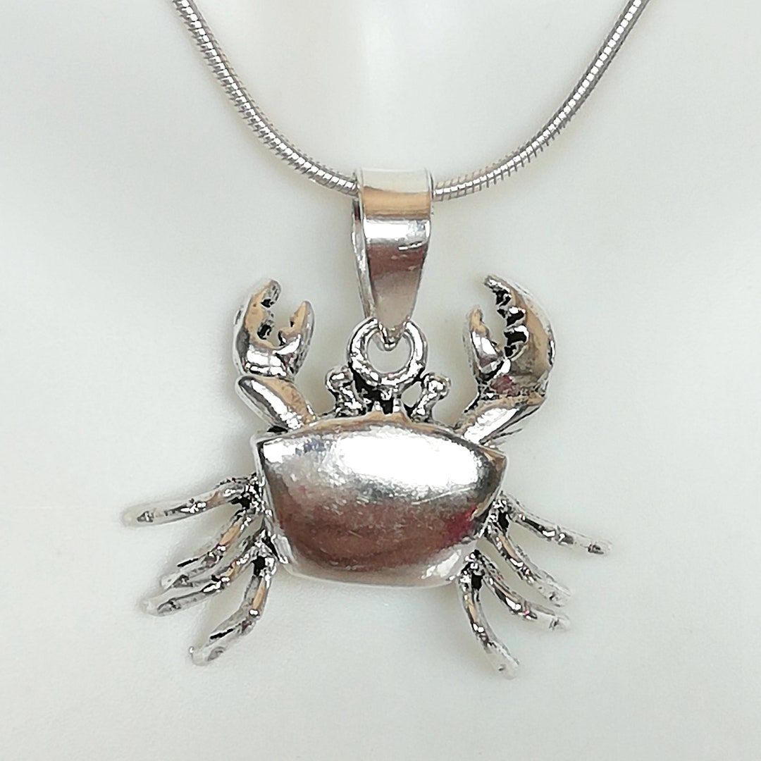 Crab Pendant - Silver Crab Necklace - Crab Neck Charm - Beach Jewelry ...