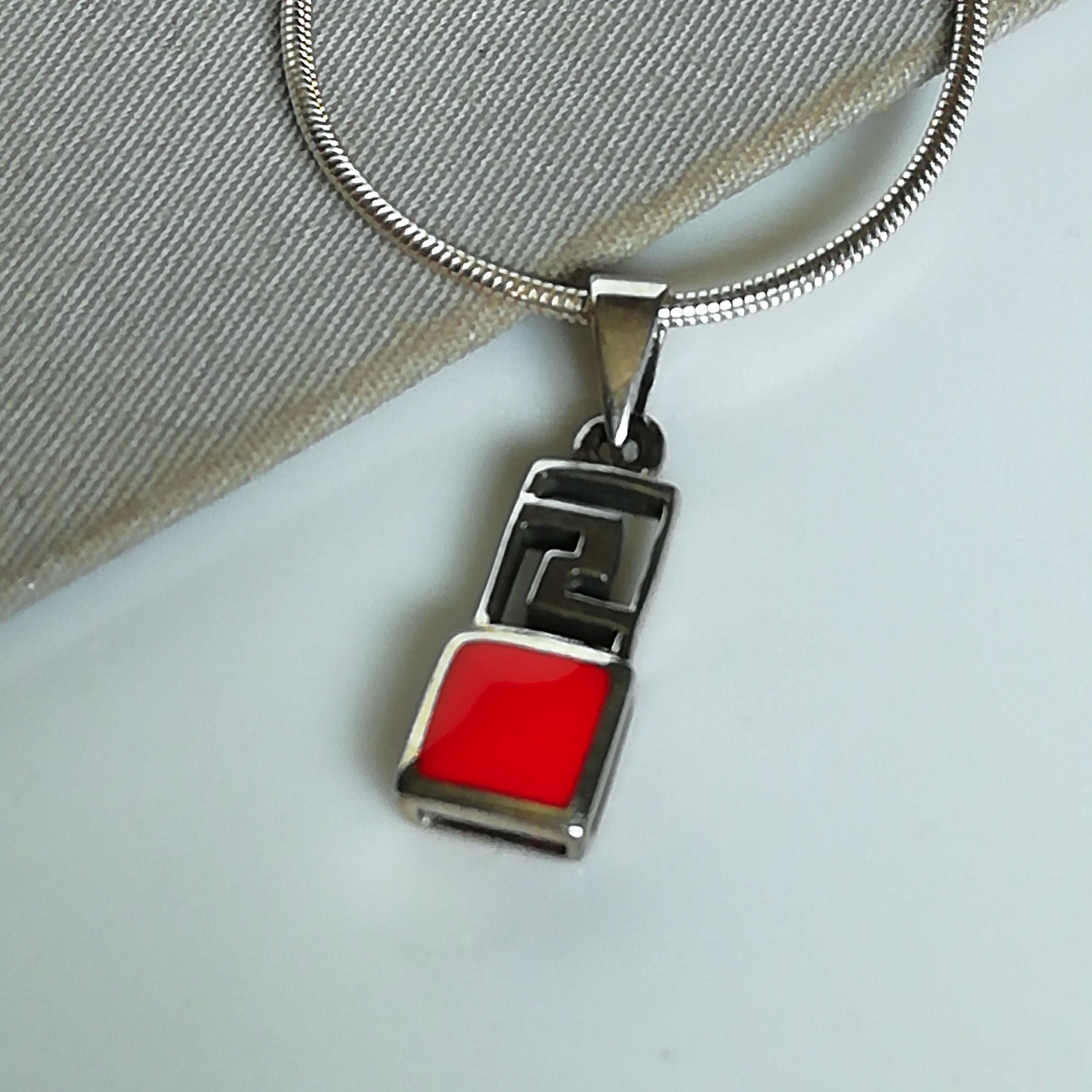 Sterling Silver Red Stone Charm Square Stone pendant | Etsy