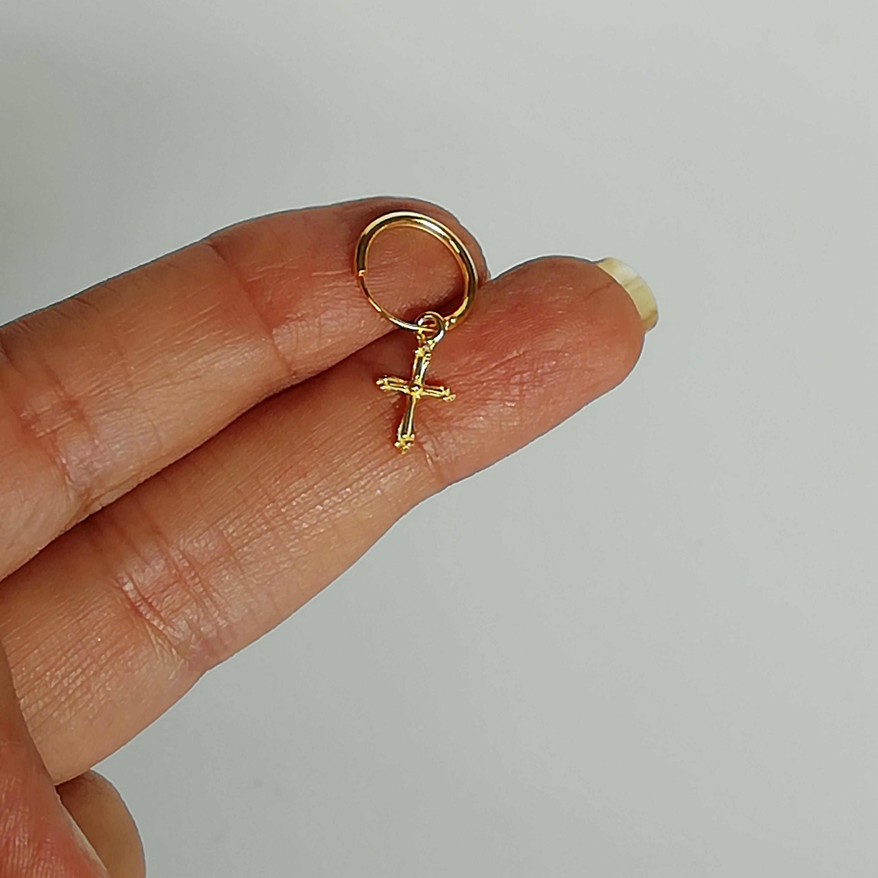 Gold Cross Charm Hoops Minimalist Hoops 12mm Hoops | Etsy