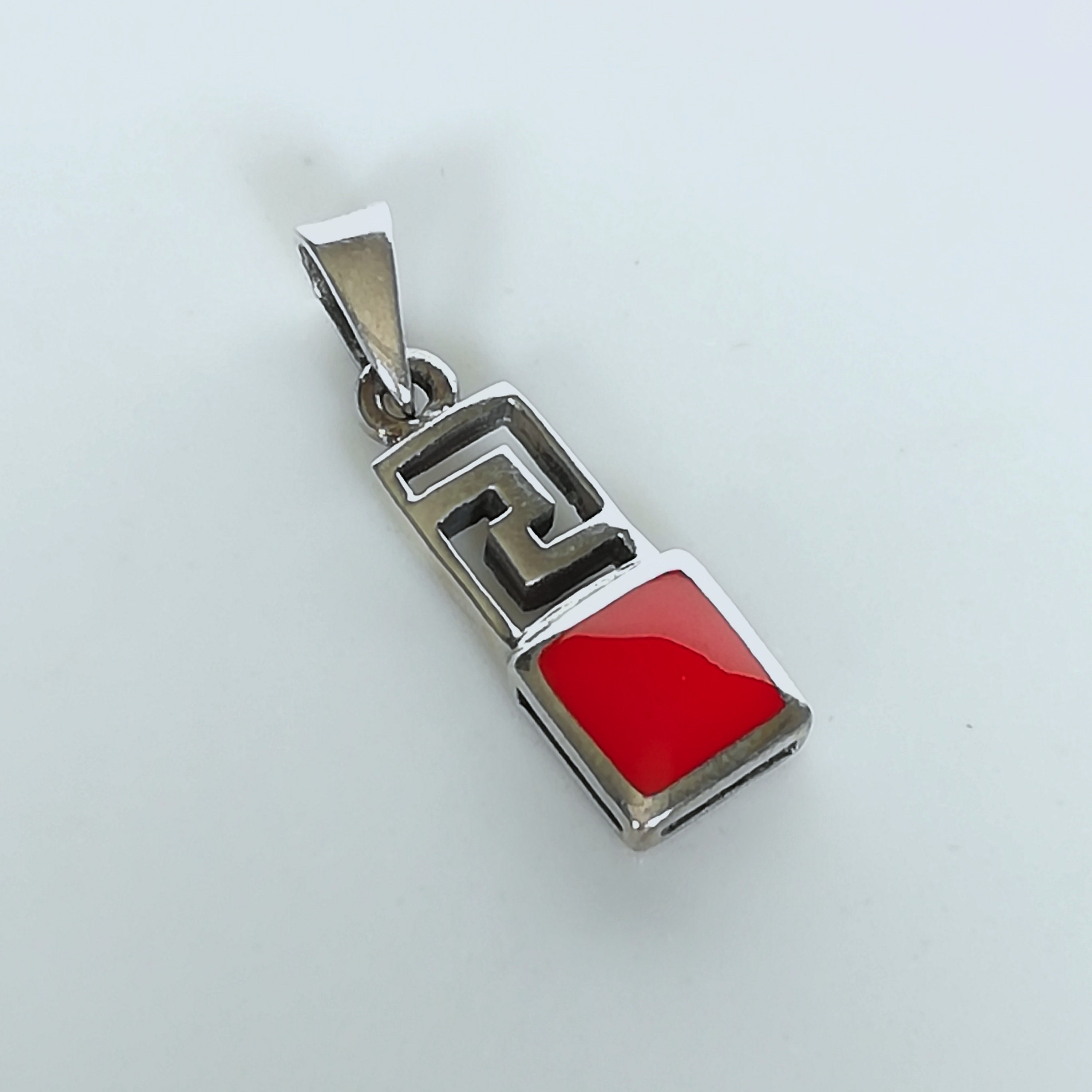 Sterling Silver Red Stone Charm Square Stone pendant | Etsy