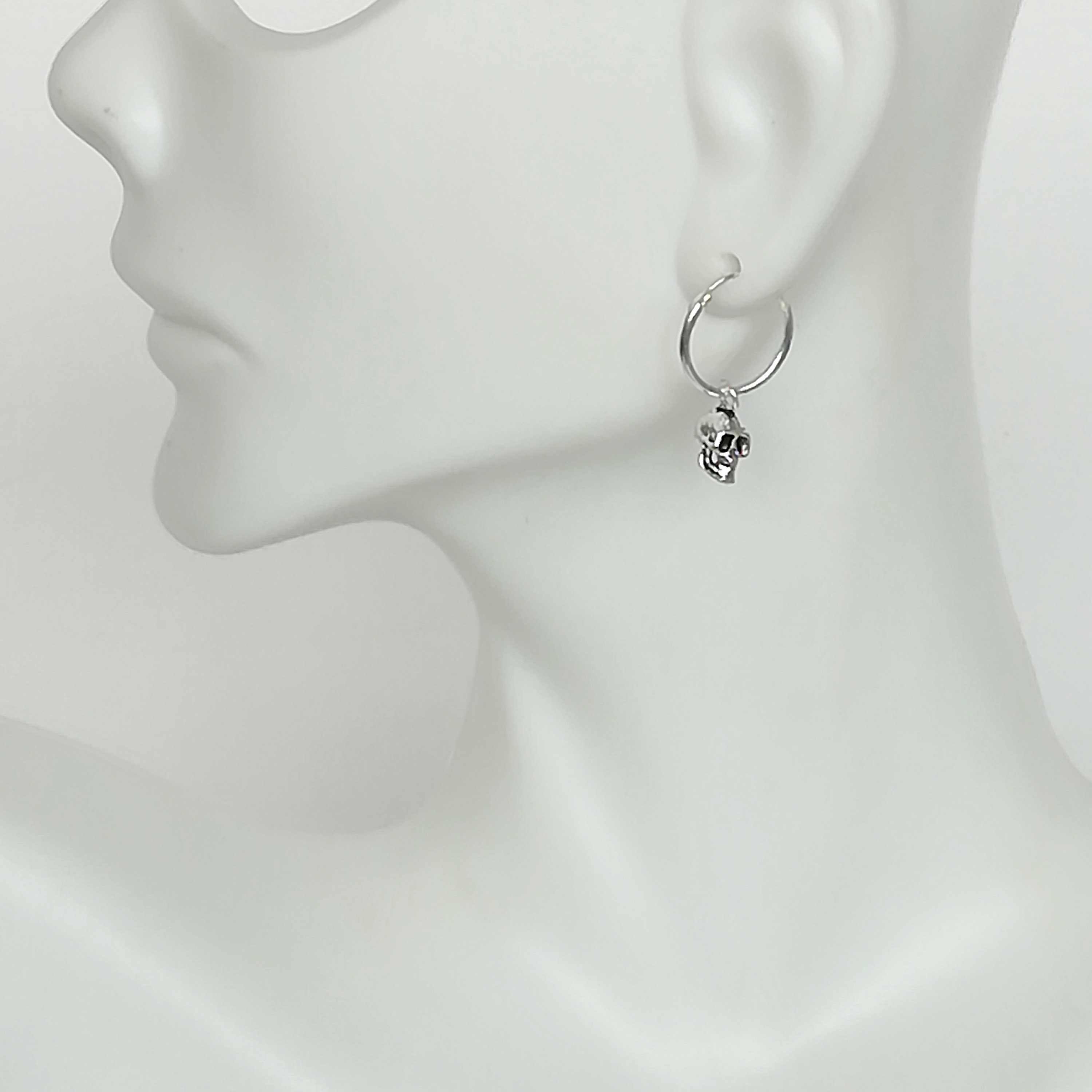 Skull Charm Hoops - Silver Skull Hoops - Minimalist Hoops - 12mm ...