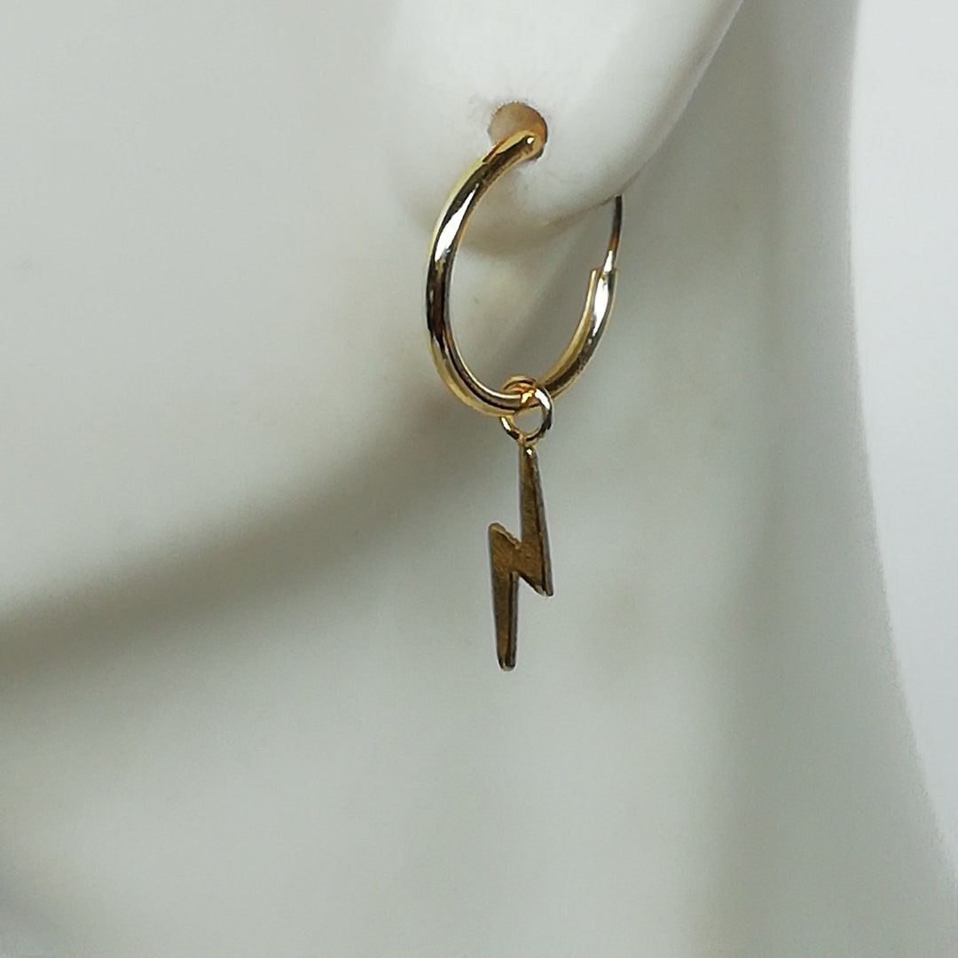 Gold Lightning Bolt Charm Hoops - Minimalist Hoops - 12mm Hoops ...