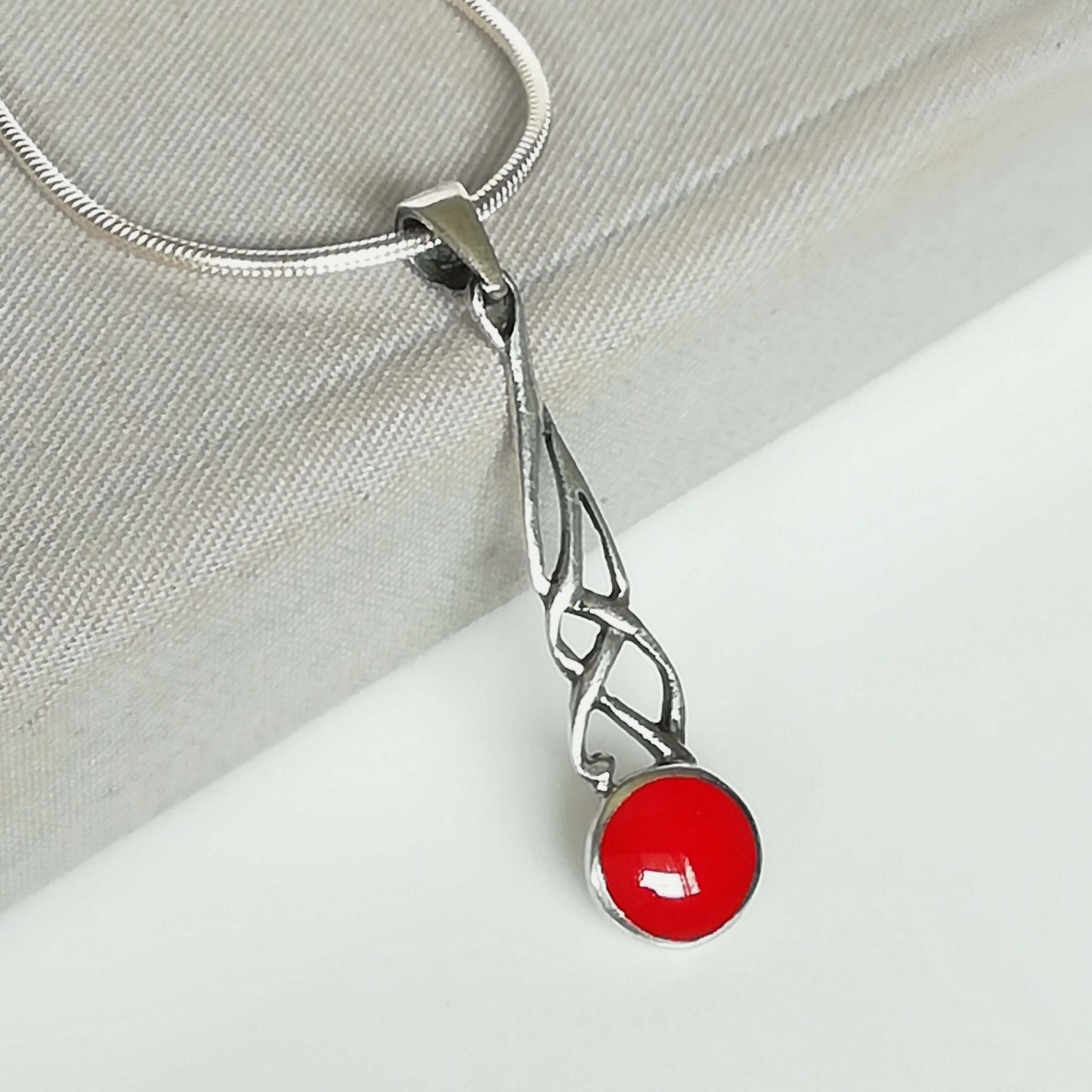 Sterling Silver Red Stone Charm Silver Pendant Dainty Red | Etsy