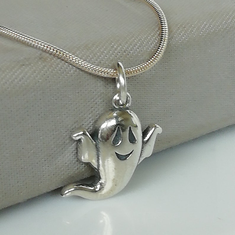 Tiny Silver Ghost Pendant - Ghost Necklace - Friendly Ghost Charm ...