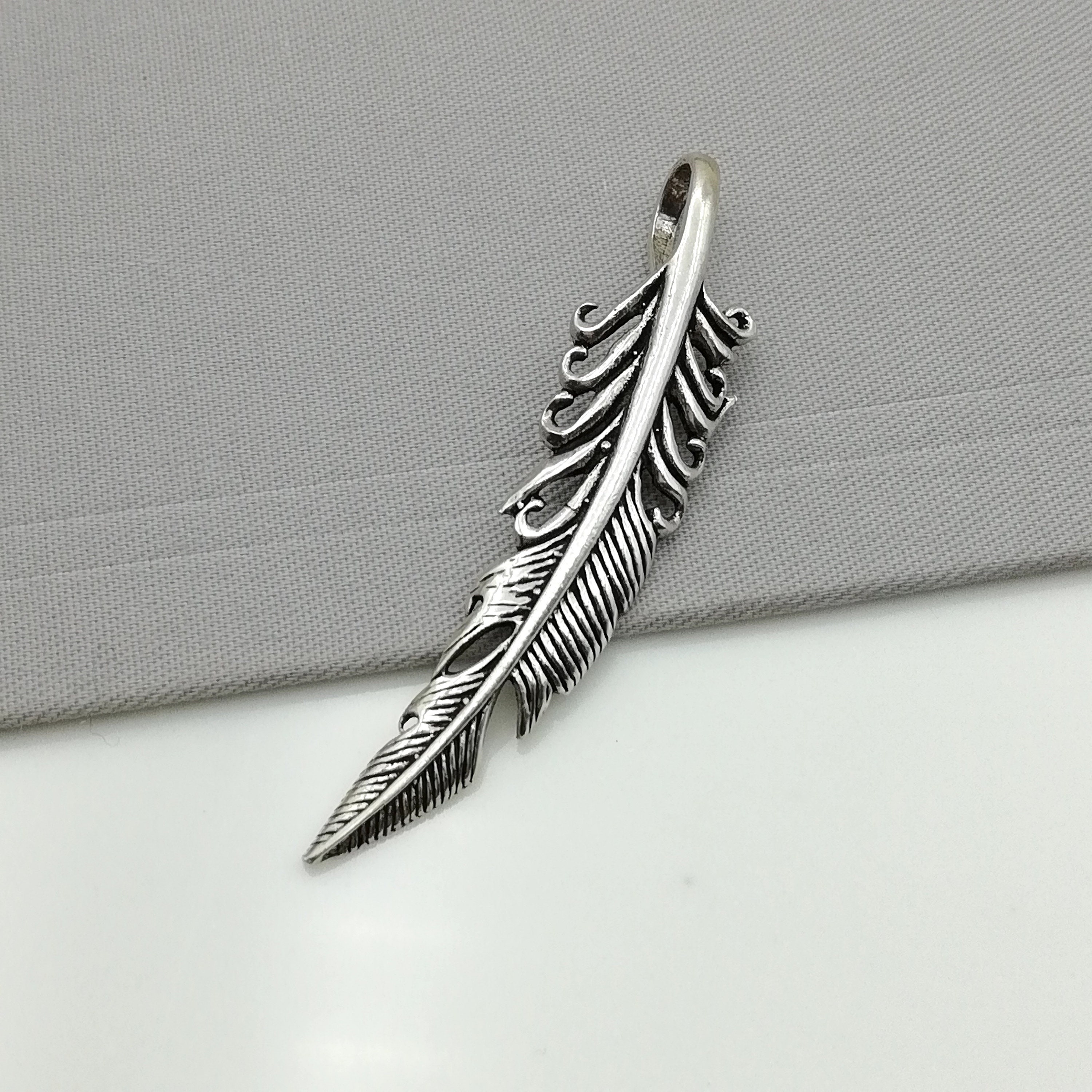 Silver Feather Pendant - Feather Charm - Silver Necklace - Silver ...