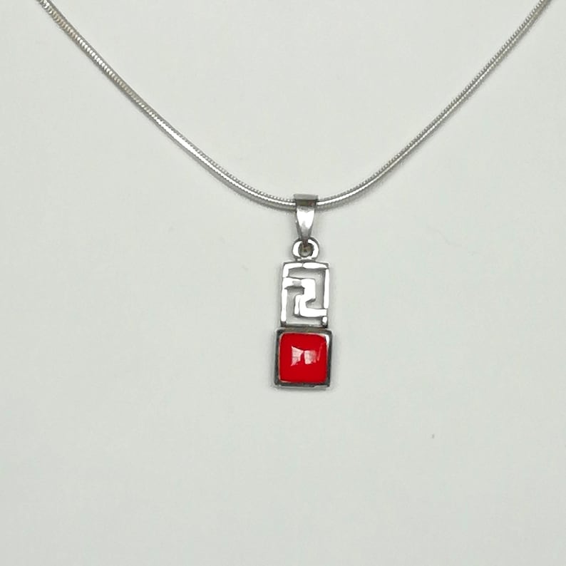 Sterling Silver Red Stone Charm Square Stone Pendant - Etsy