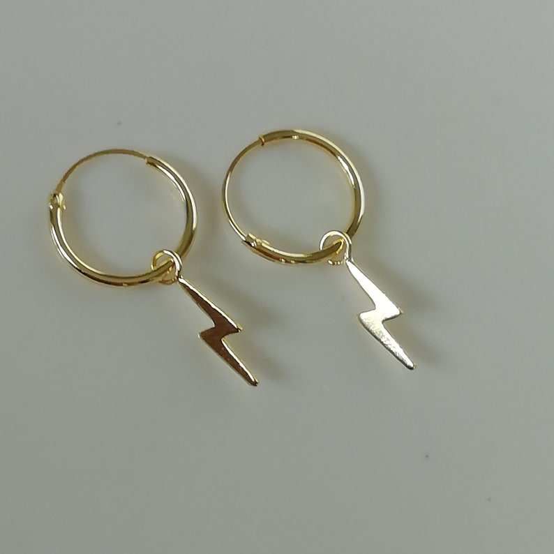 Gold Lightning Bolt Charm Hoops Minimalist Hoops 12mm - Etsy