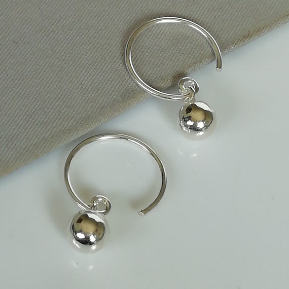 Sterling Silver Ball Hoops Silver Ear Hoops Minimalist Ear | Etsy