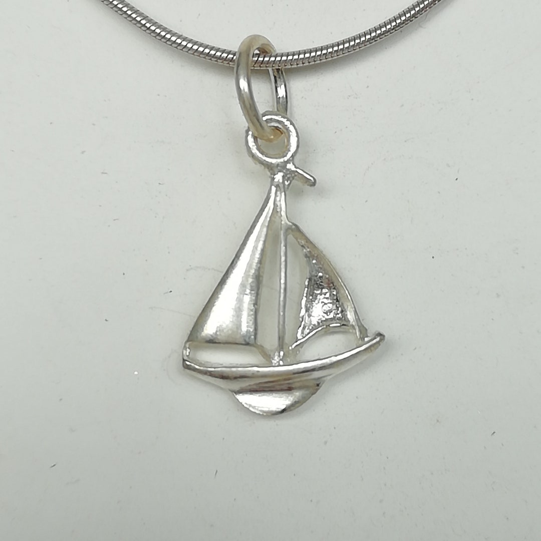 Silver Yacht Charm - Sails Boat Pendant - Silver Neck Charm - Nautical ...