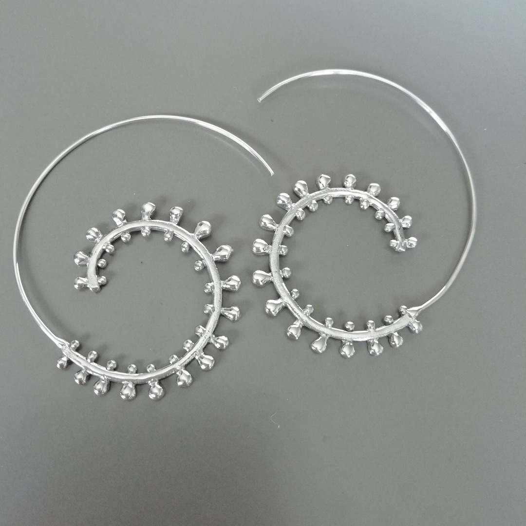 Sterling Silver Egyptian Spiral Hoops - Ethnic Hoops - 925 Silver Hoops - Spiral Wired Earrings ...