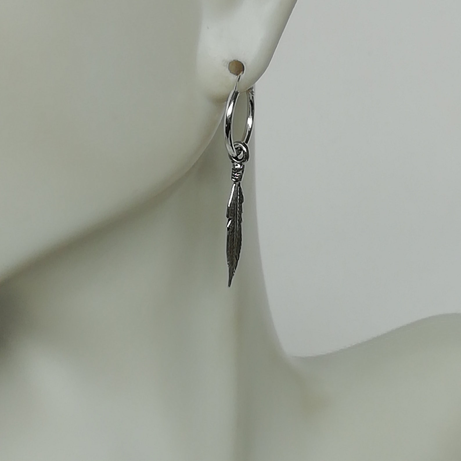 Feather Charm Hoops - Bohemian Ear Hoops - Casual Earrings - 12mm Hoops ...