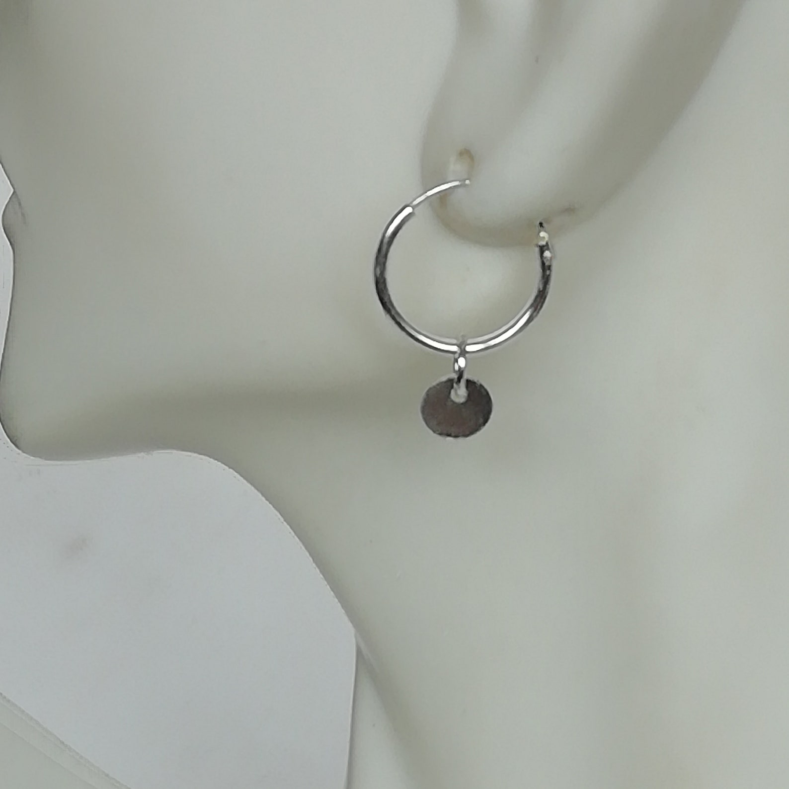 Round Disc Charm Hoop Sterling Silver Hoops Minimalist - Etsy