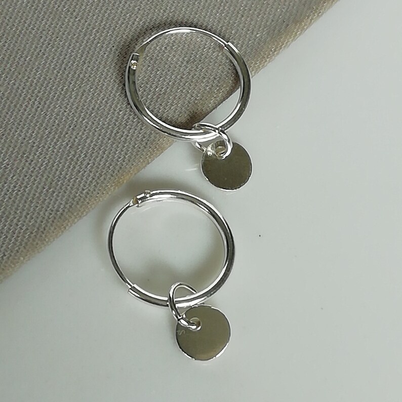 Round Disc Charm Hoop - Sterling Silver Hoops - Minimalist Hoops - 12mm ...