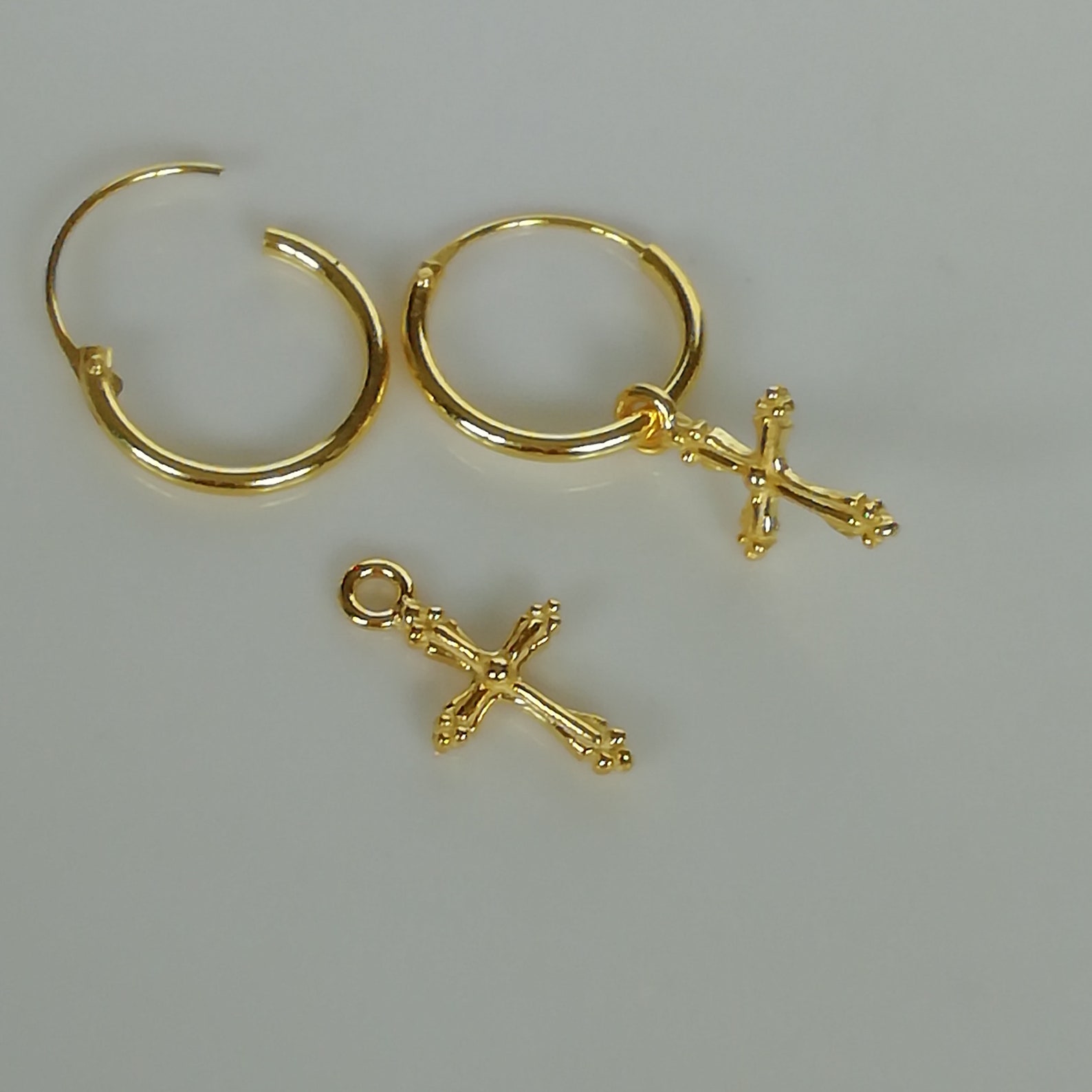 Gold Cross Charm Hoops Minimalist Hoops 12mm Hoops | Etsy