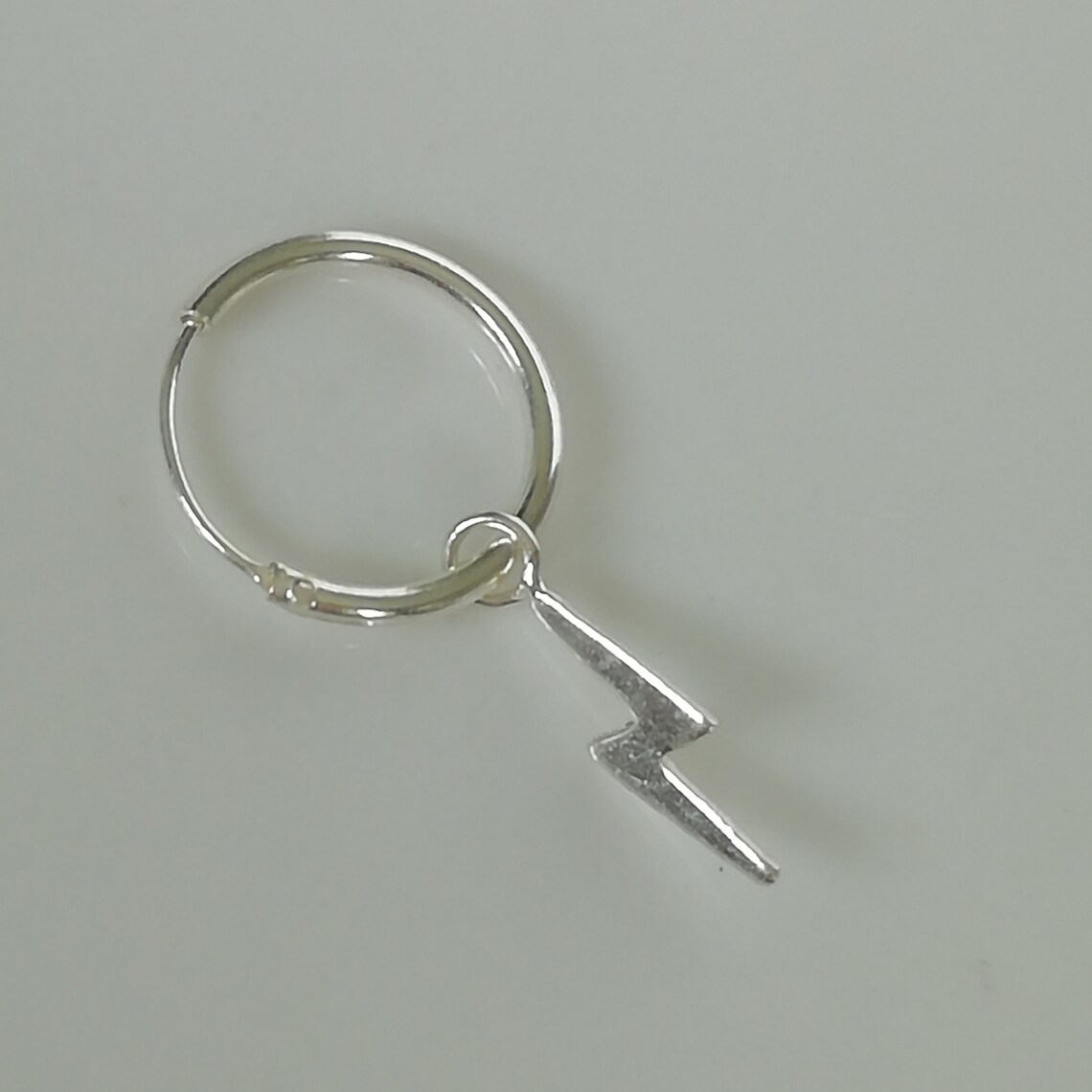 Lightning Bolt Charm Hoop Sterling Silver Hoops Minimalist | Etsy