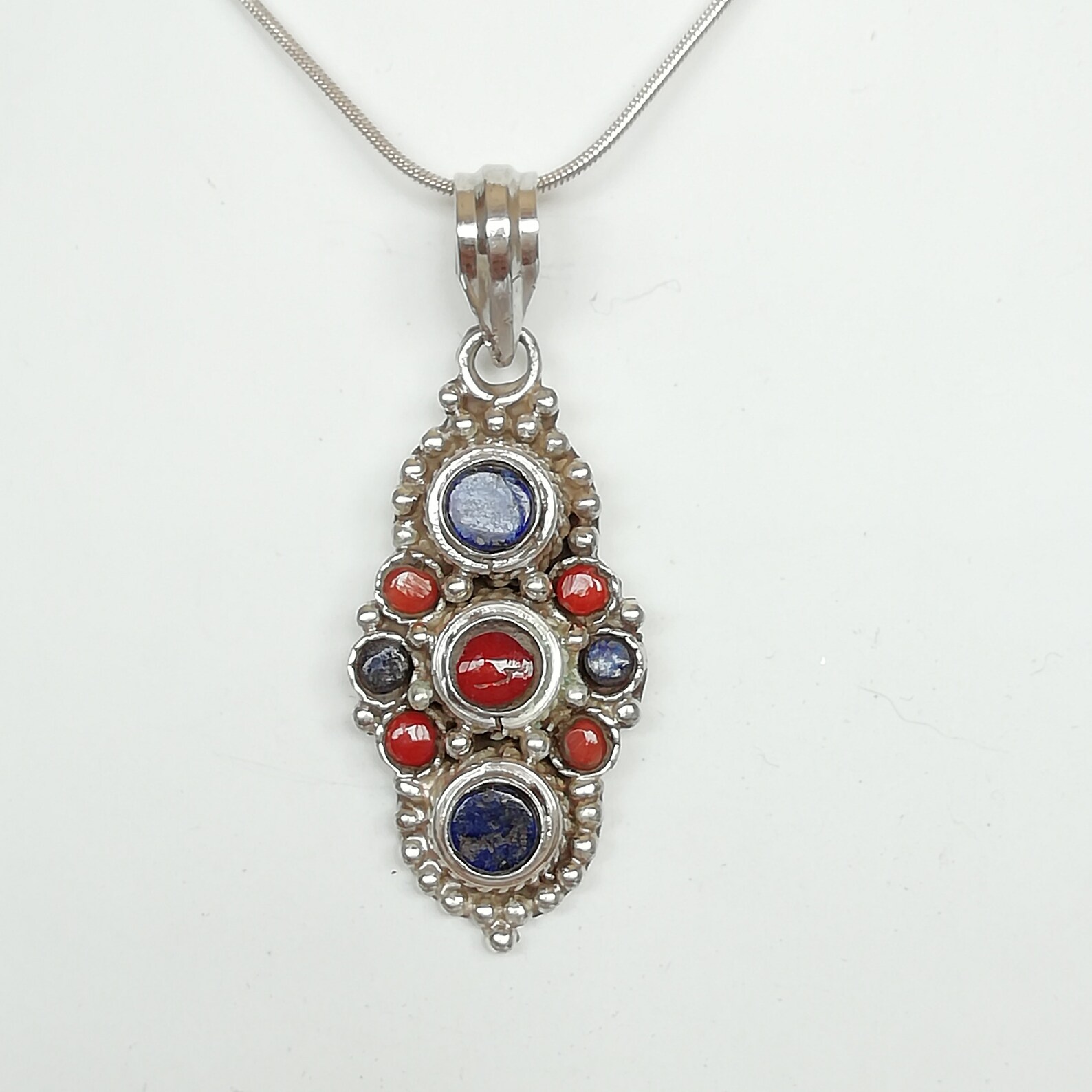 Nepalese Necklace - Coral and Lapis Pendant - Tibetan Necklace - Ethnic ...