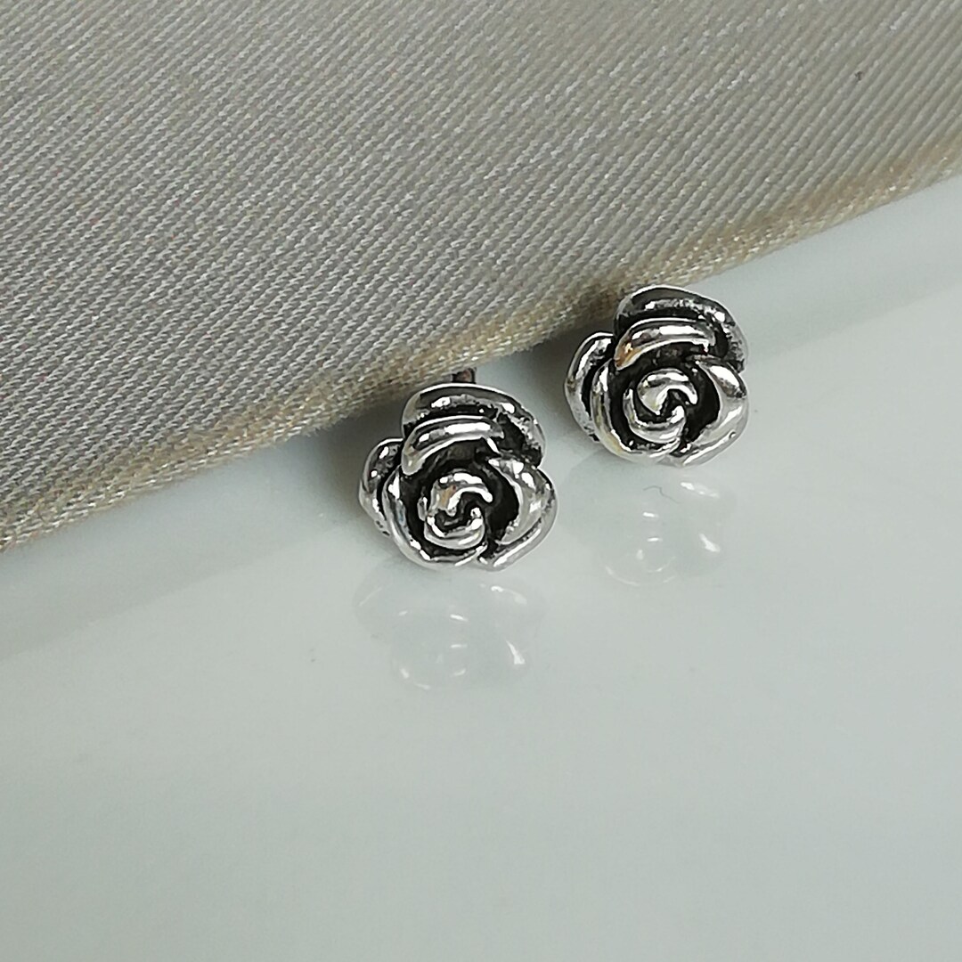 Rose Ear Studs - Sterling Silver Studs - Tiny Rose Earrings - Boho Ear ...