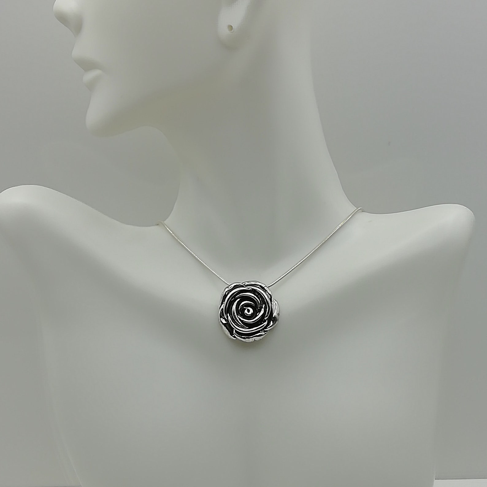 Silver Rose Pendant - Rose Necklace - Flower Charm - Silver Charm ...