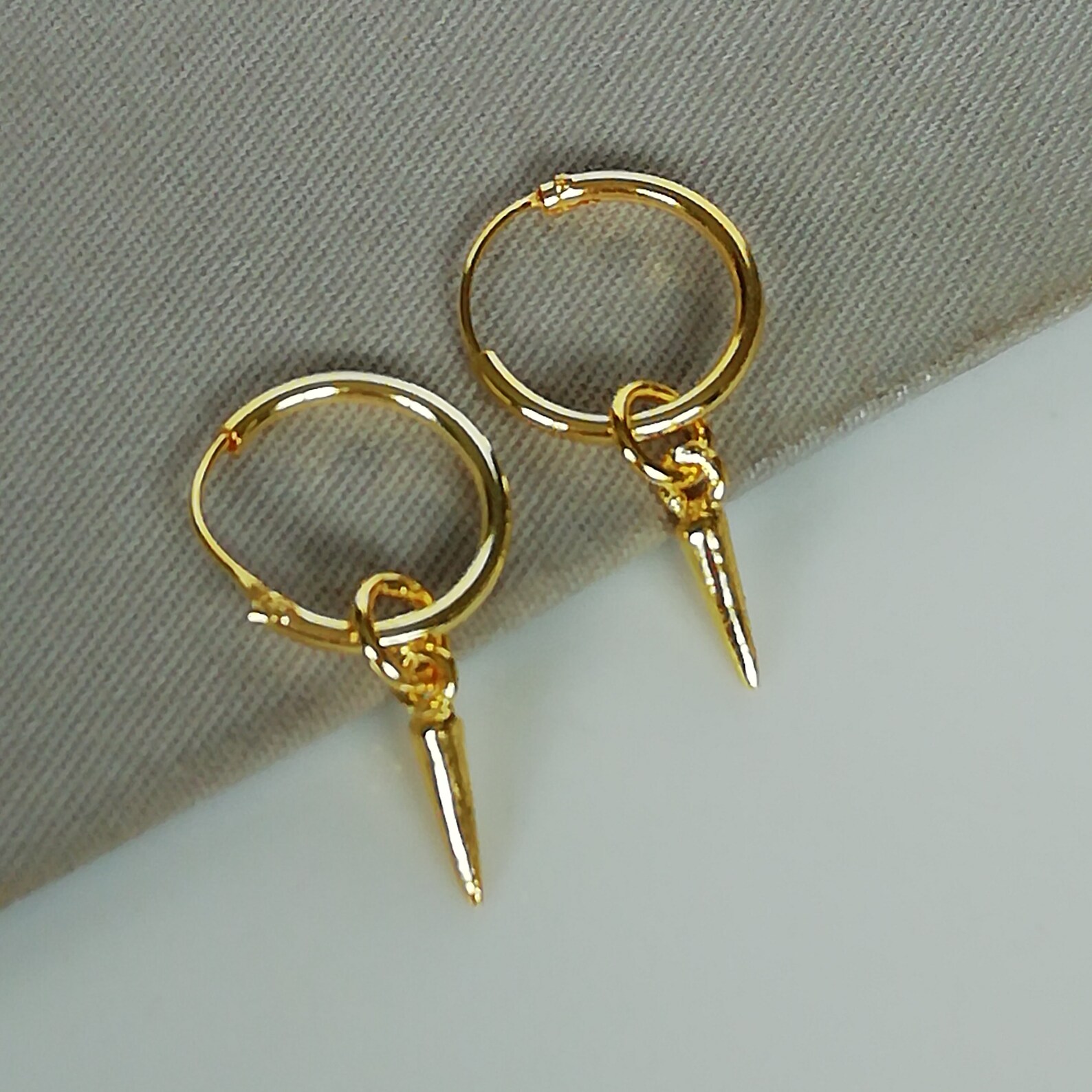 Gold Spike Charm Hoops Gold Plated Hoops Minimalist Hoops - Etsy