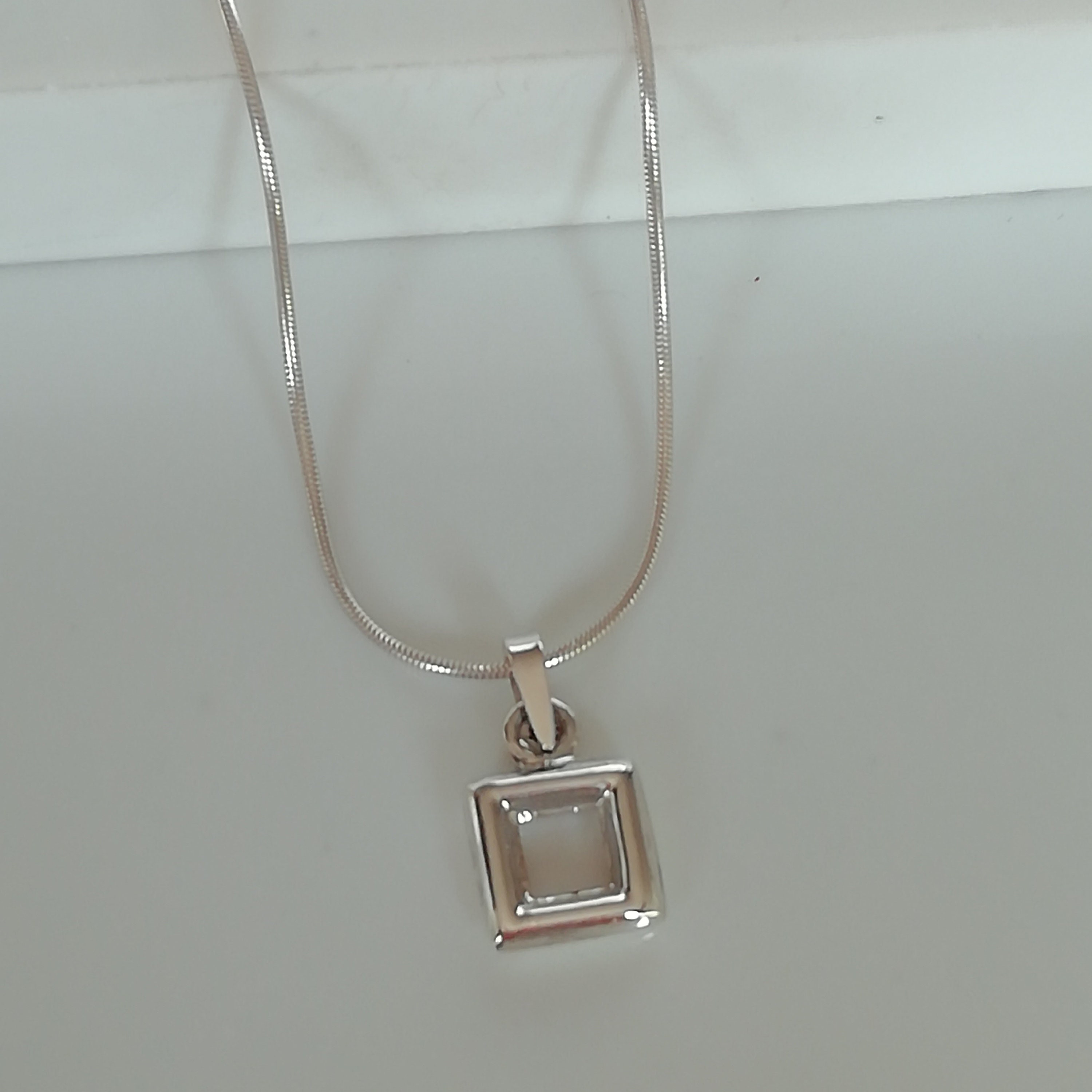 Square Pendant - Sterling Silver Square Charm - Geometric Necklace ...