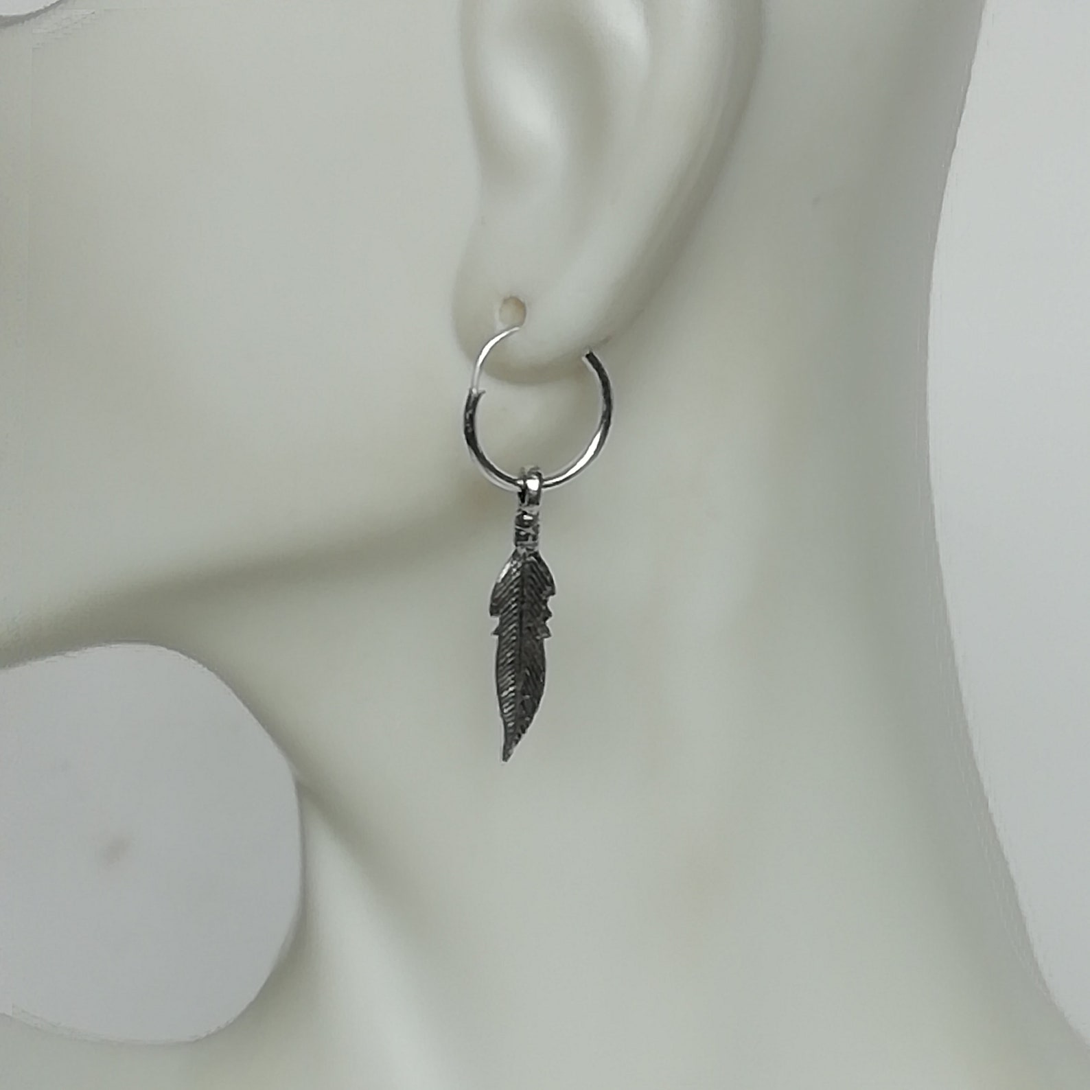 Feather Charm Hoops - Bohemian Ear Hoops - Casual Earrings - 12mm Hoops ...