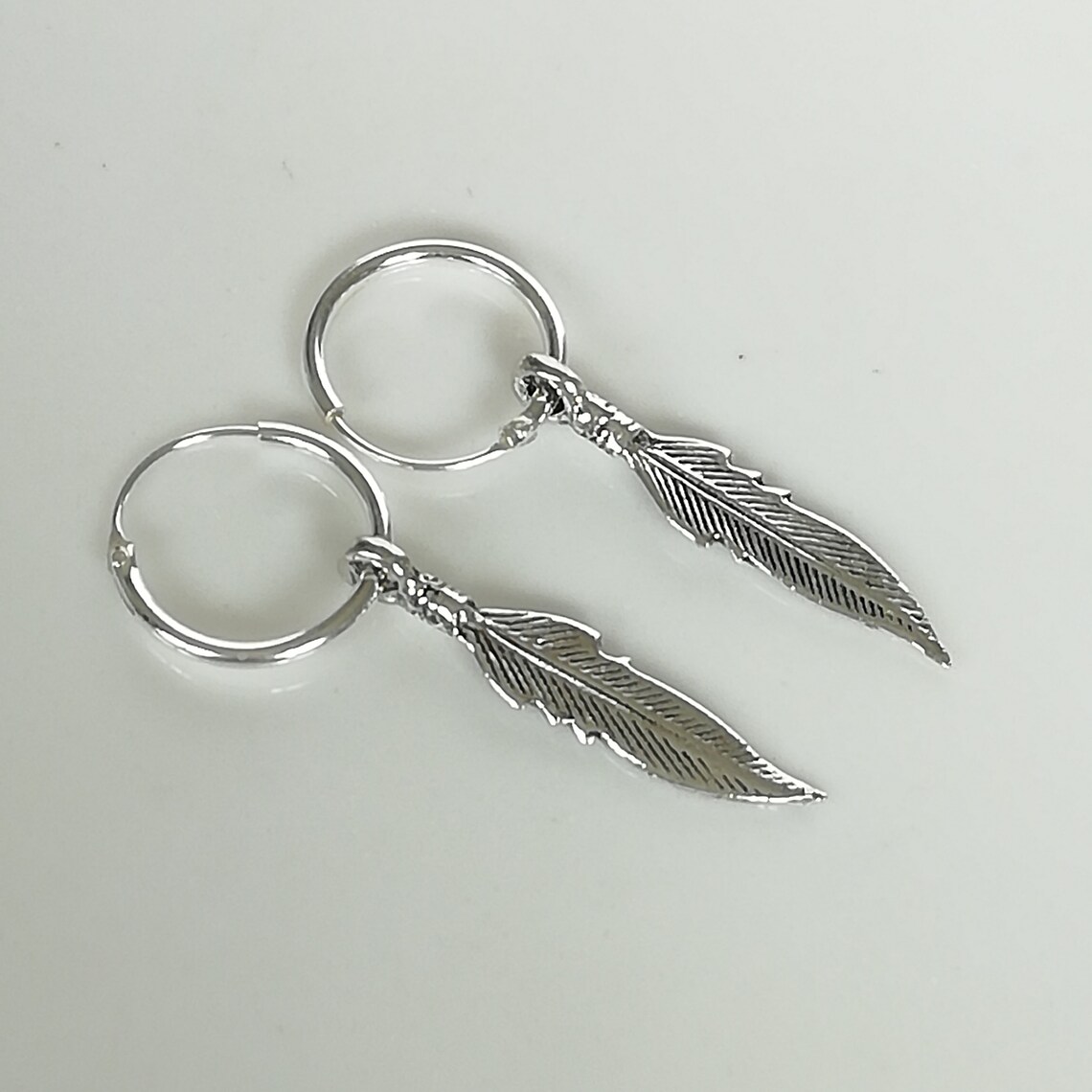 Feather Charm Hoops - Bohemian Ear Hoops - Casual Earrings - 12mm Hoops ...