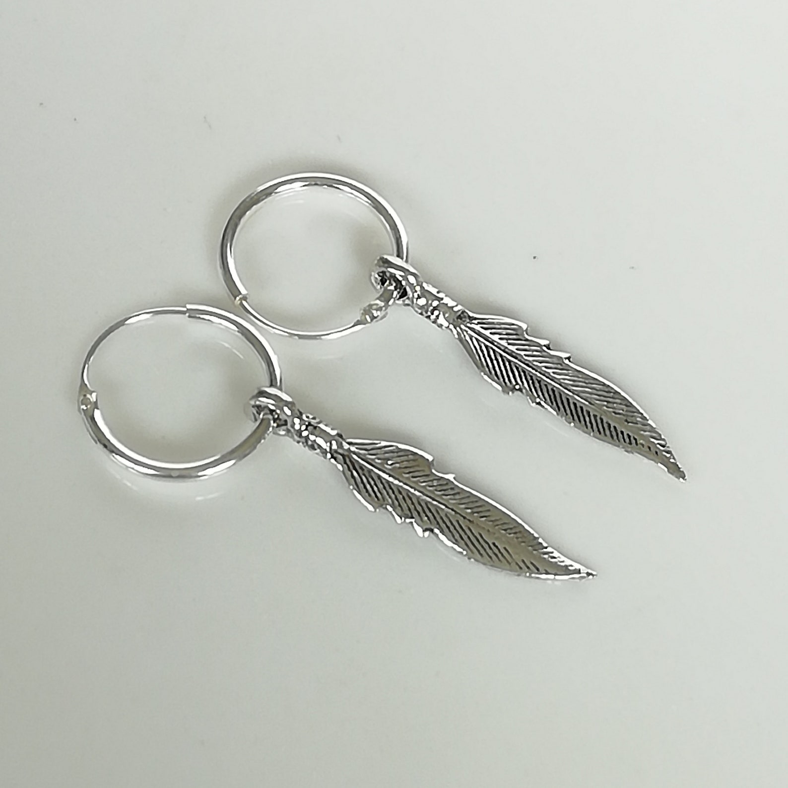 Feather Charm Hoops - Bohemian Ear Hoops - Casual Earrings - 12mm Hoops ...