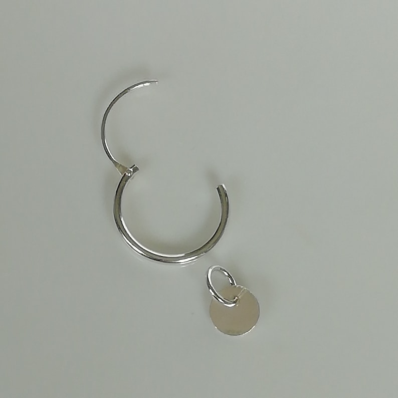 Round Disc Charm Hoop Sterling Silver Hoops Minimalist - Etsy