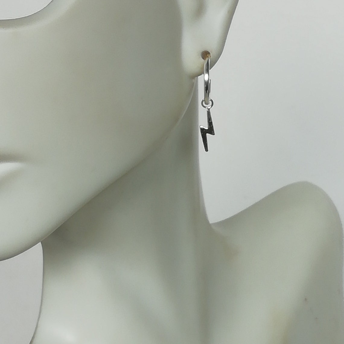 Lightning Bolt Charm Hoop Sterling Silver Hoops Minimalist | Etsy
