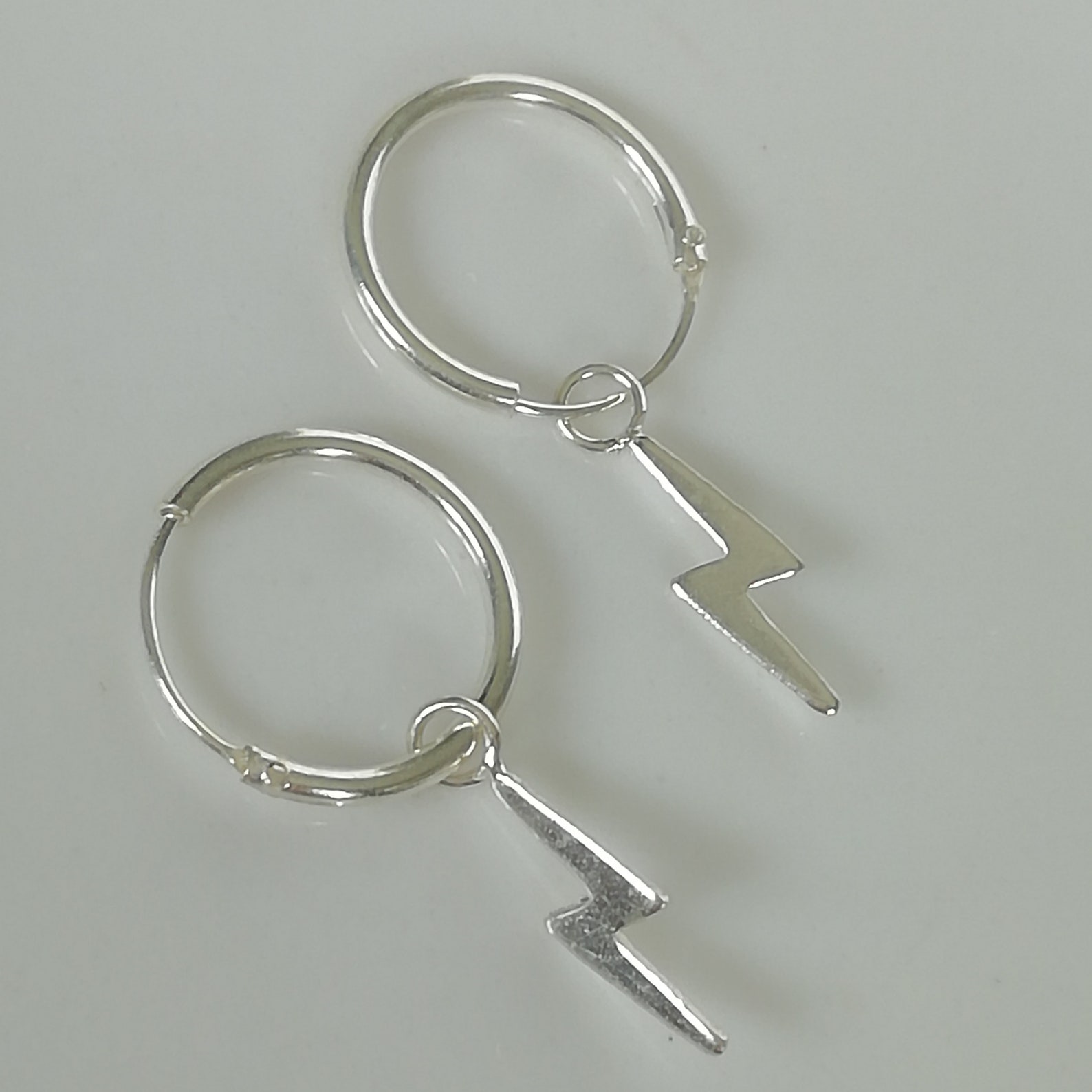 Lightning Bolt Charm Hoop Sterling Silver Hoops Minimalist | Etsy