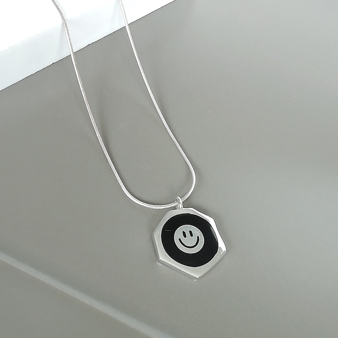 Sterling Silver Smiling Charm - Black and Silver Smiling Face ...