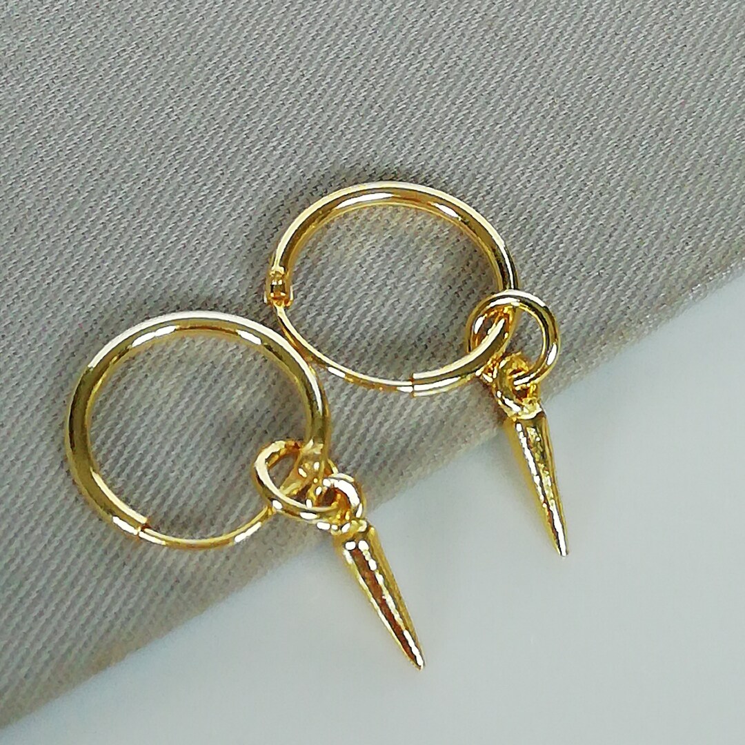 Gold Spike Charm Hoops - Gold Plated Hoops - Minimalist Hoops - 12mm ...