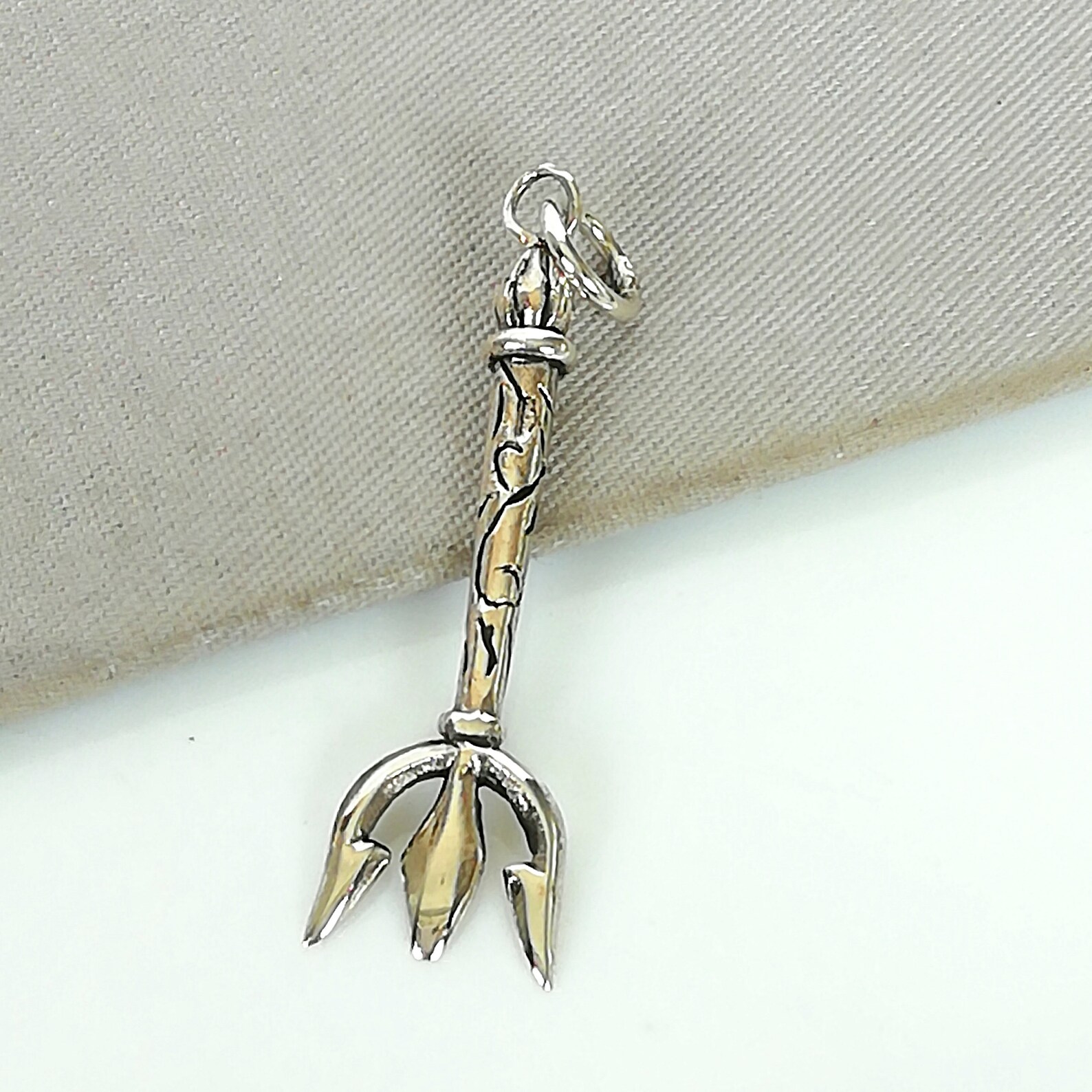 Silver Trident Charm Trident Pendant Trishul Charm | Etsy
