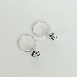 Skull Charm Hoops - Silver Skull Hoops - Minimalist Hoops - 12mm ...