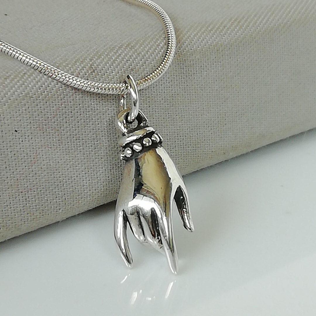 Sterling Silver Buddha Hand Charm - Hand Pendant - Hand Mudra Necklace ...