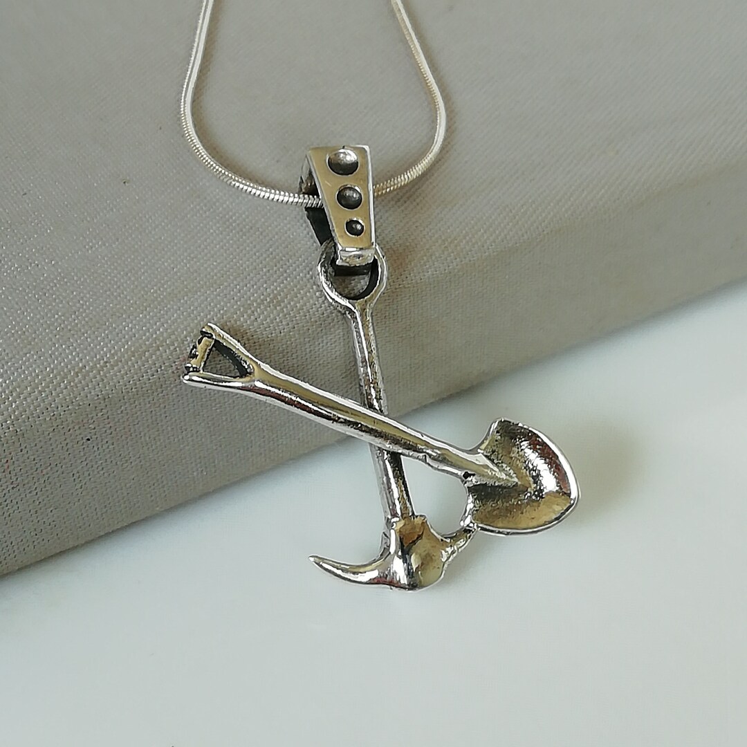 Silver Spade and Pick Pendant - Sterling Silver Neck Charm - Bohemian ...