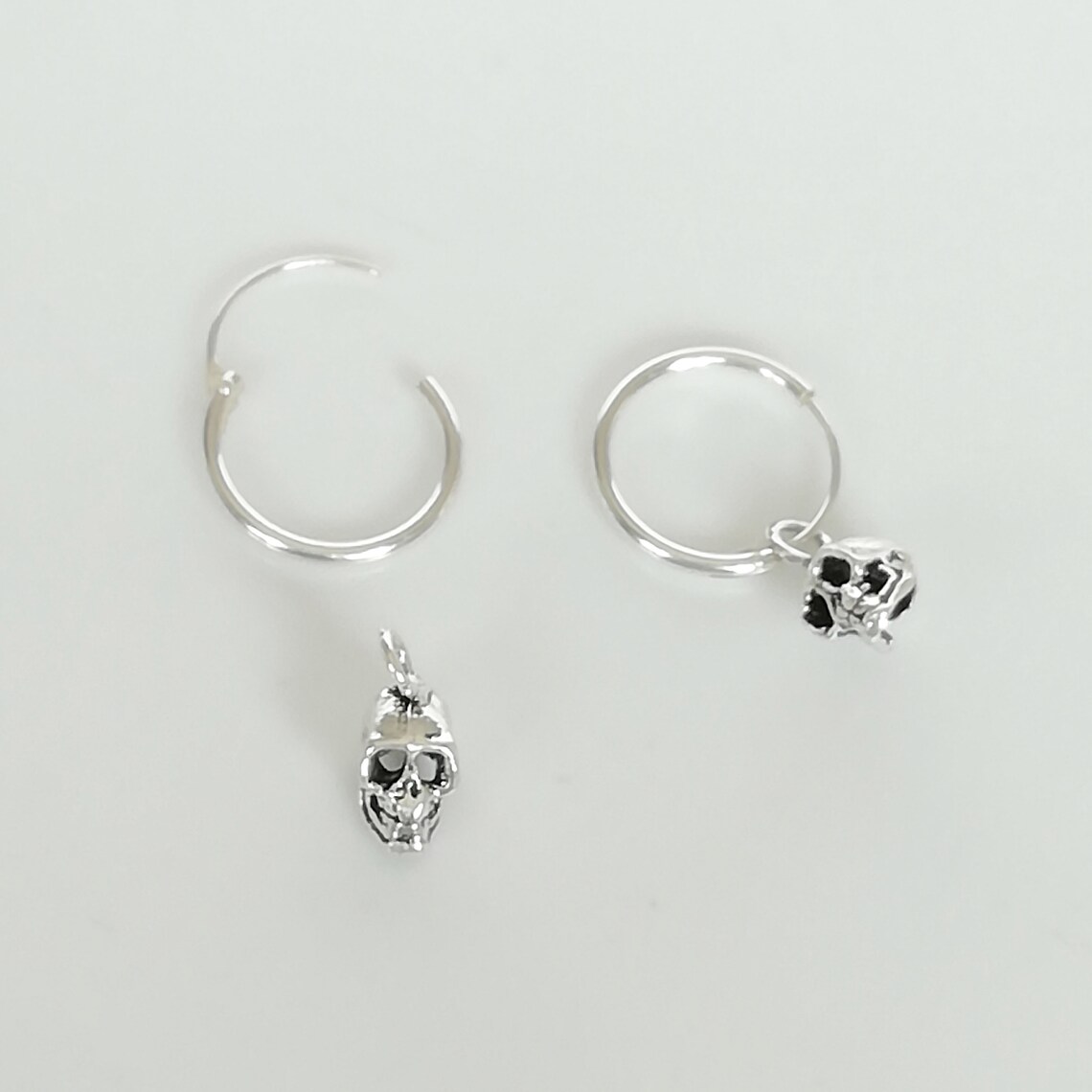 Skull Charm Hoops - Silver Skull Hoops - Minimalist Hoops - 12mm ...