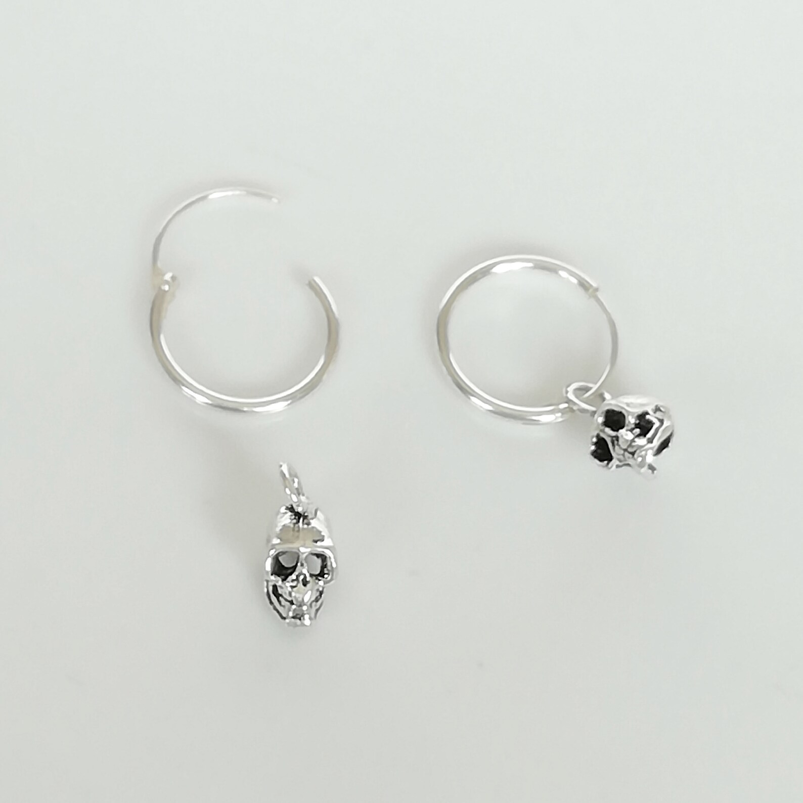 Skull Charm Hoops - Silver Skull Hoops - Minimalist Hoops - 12mm ...