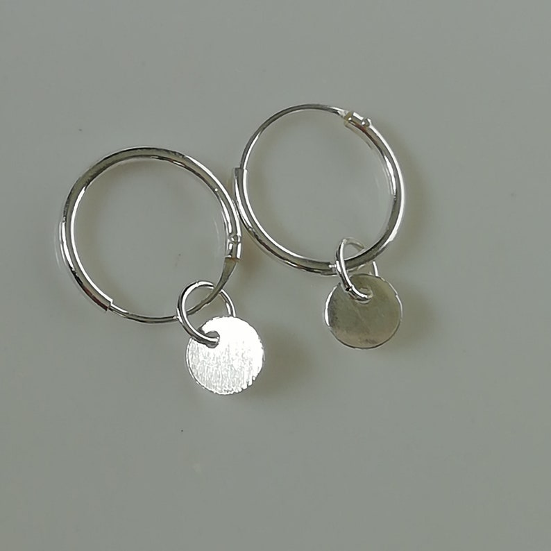 Round Disc Charm Hoop Sterling Silver Hoops Minimalist - Etsy