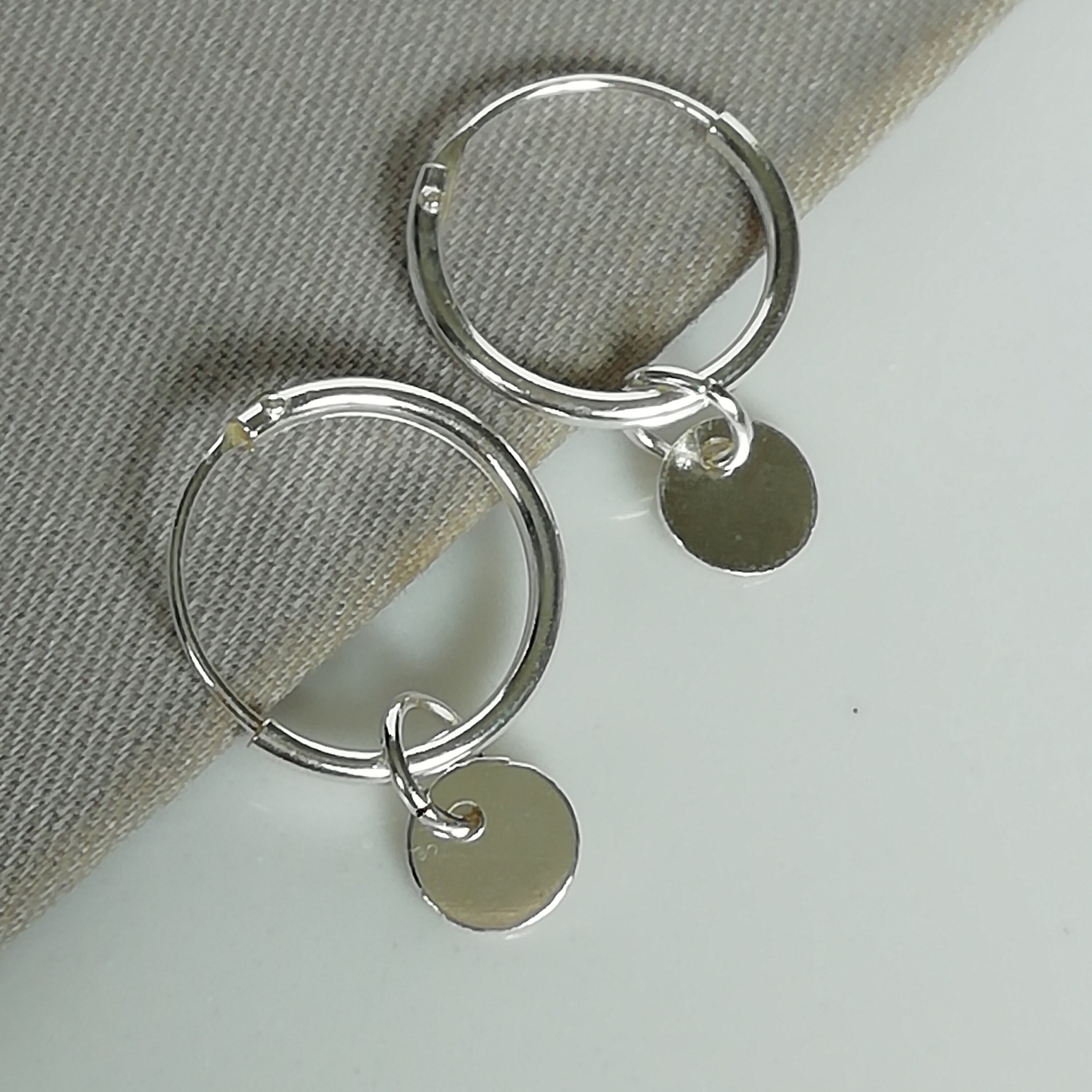 Round Disc Charm Hoop - Sterling Silver Hoops - Minimalist Hoops - 12mm ...
