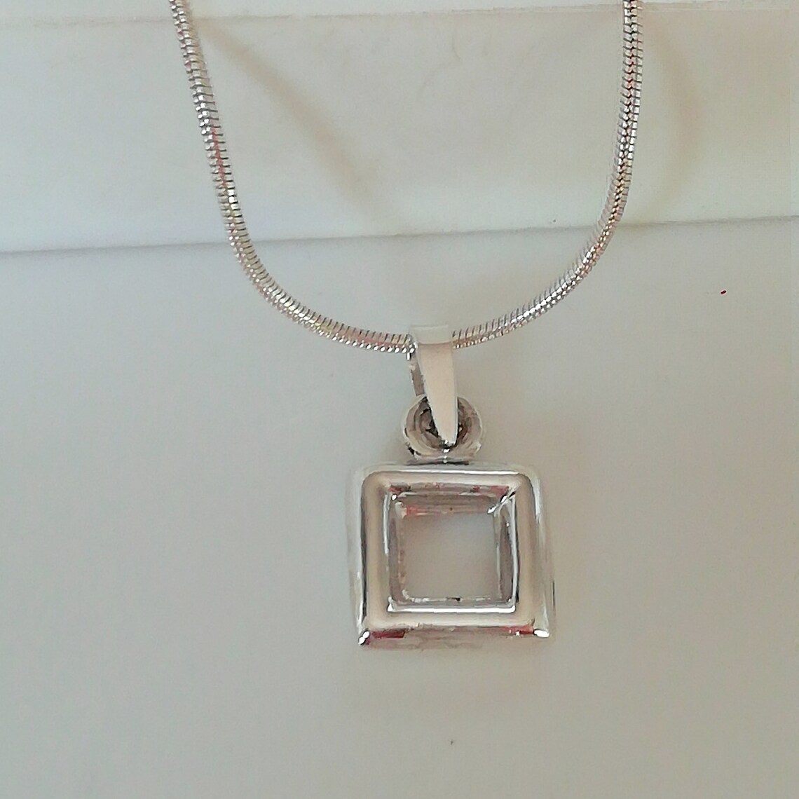 Square Pendant - Sterling Silver Square Charm - Geometric Necklace ...