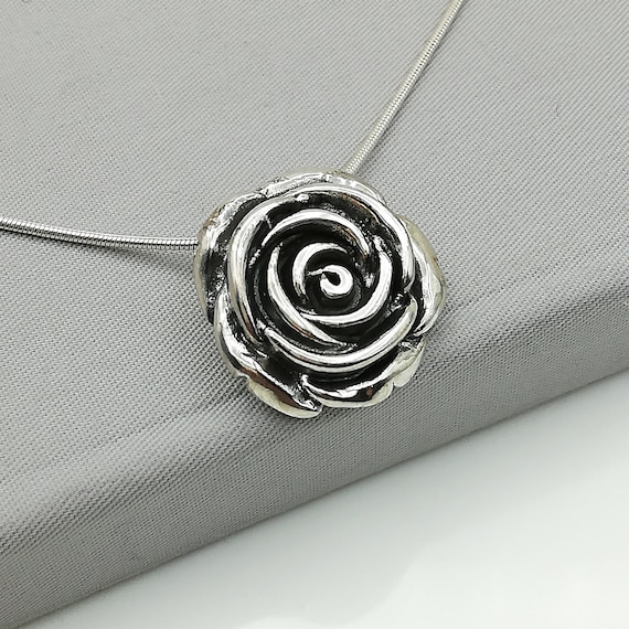 Silver Rose Pendant Rose Necklace Flower Charm Silver - Etsy