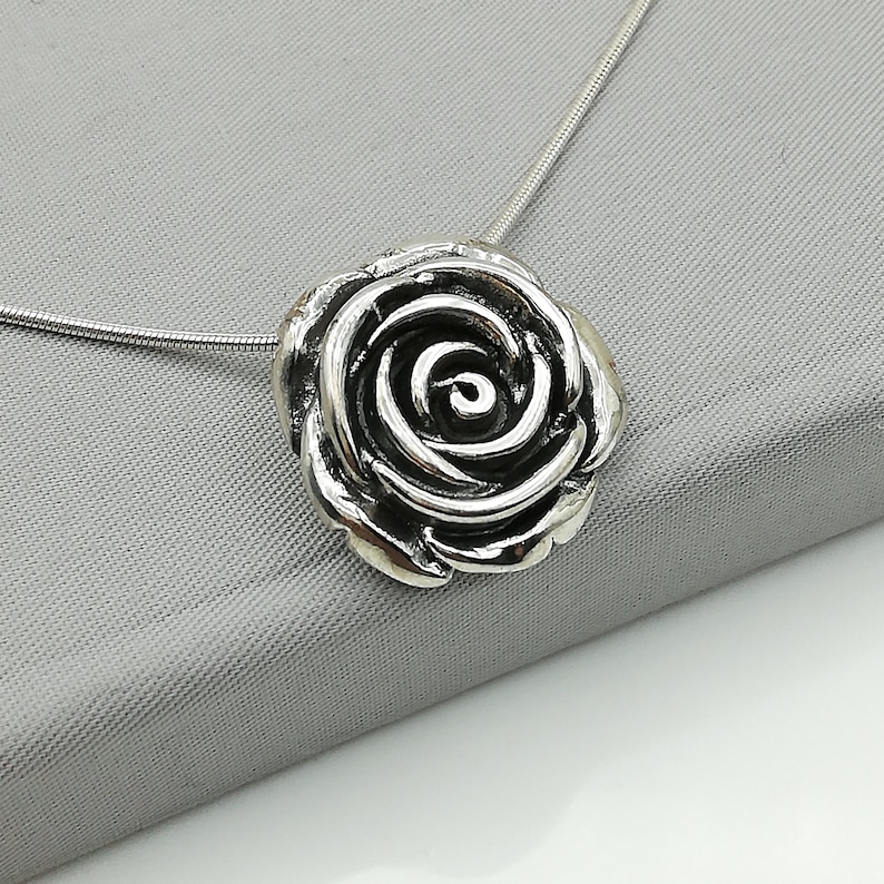 Silver Rose Pendant - Rose Necklace - Flower Charm - Silver Charm ...