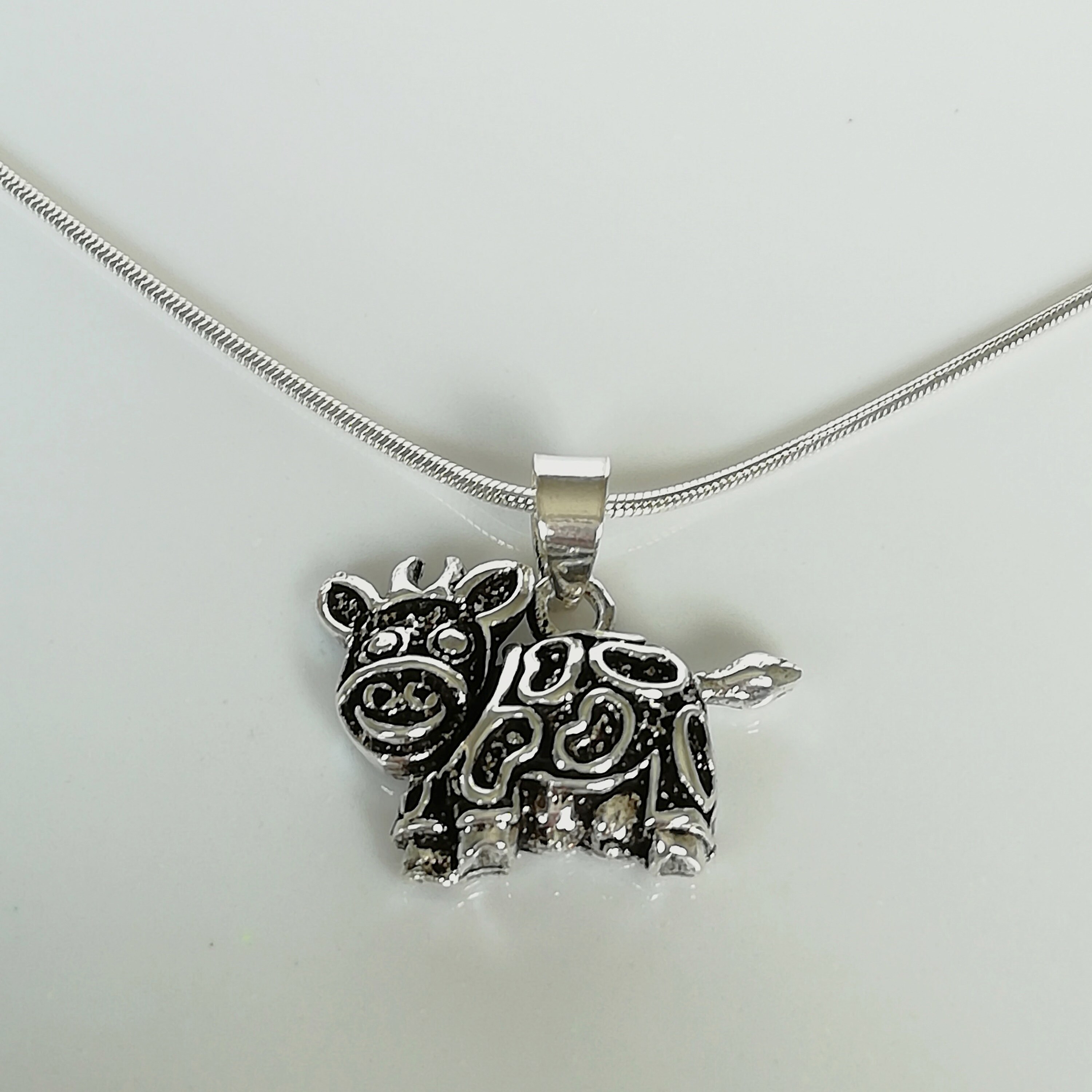 Cute Cow Necklace Silver Cow Pendant Bohemian Style Fun | Etsy