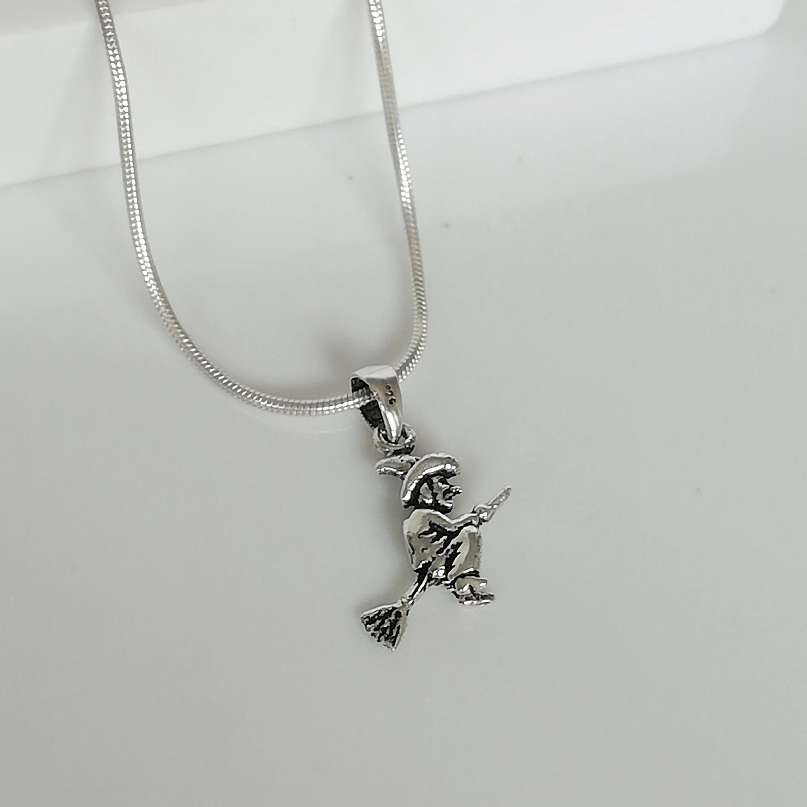 Silver Witch Pendant Witch on A Broom Halloween Charm - Etsy