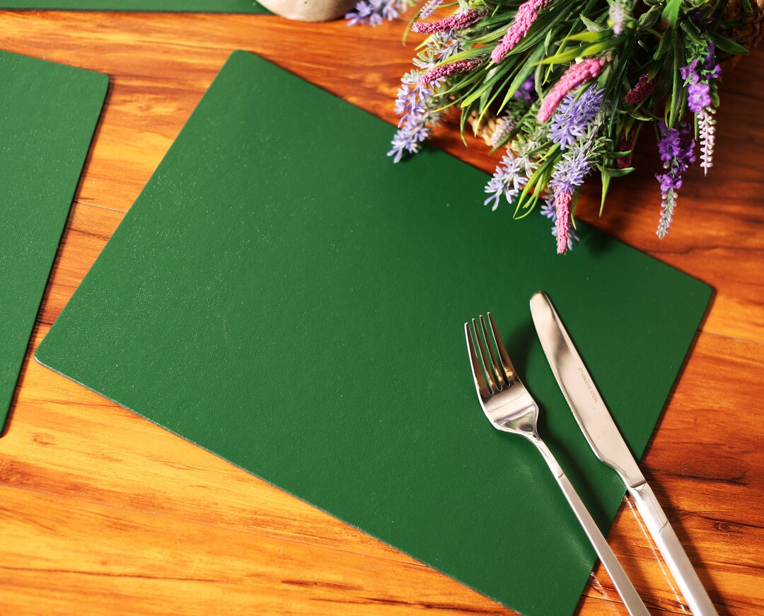 Set of 8 British Racing Green Elementary Leatherboard Placemats ...