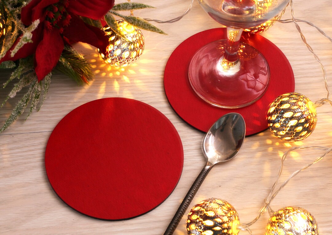 Set of 4 Elementry Red Leatherboard Round Coasters Made in UK - Etsy