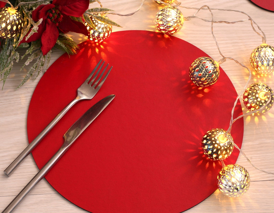 Set of 4 Elementry Red Leatherboard Round Placemats Made in - Etsy