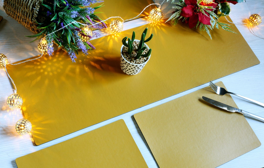 Elementary Mustard Dining Table Set 4 Placemats & Runner Made in UK - Etsy